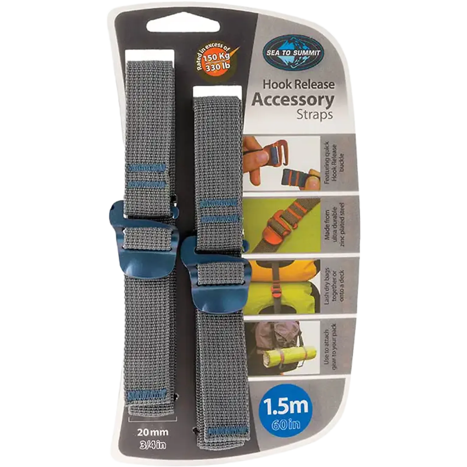 Accessory Strap w/Hook 20mm 1,5m pakremme 2 stk. - Blue